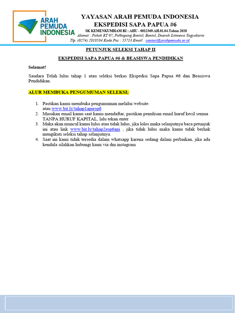 Panduan Seleksi Tahap 2 Esp6 | PDF