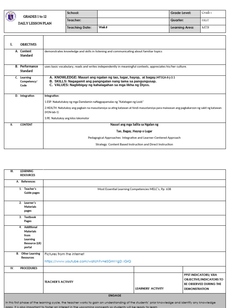 Grade 1 Pangngalan | PDF | Learning | Teachers
