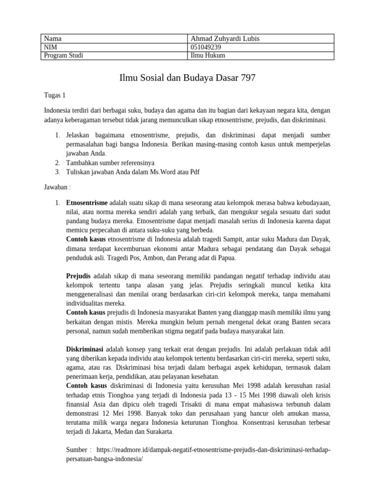 Tugas1 Ilmu Sosial Dan Budaya Dasar | PDF | Ilmu Sosial