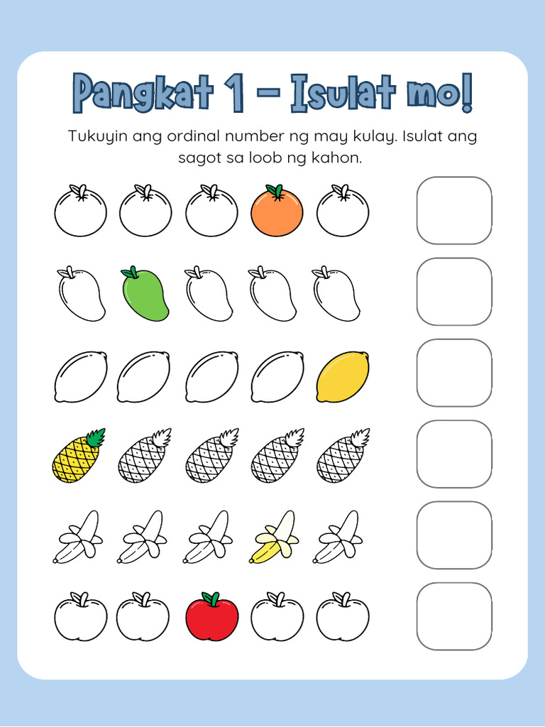 COT - Ordinal Numbers Worksheet | PDF