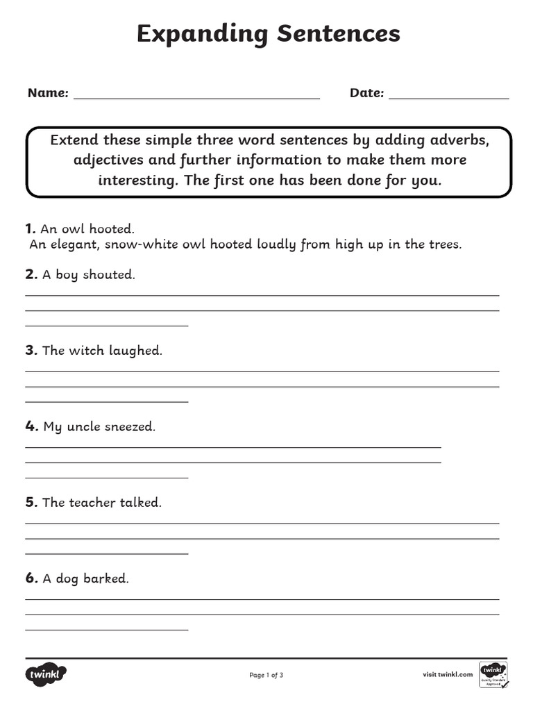 Expanding Simple Sentences Guide | PDF | Travel | Language Arts ...