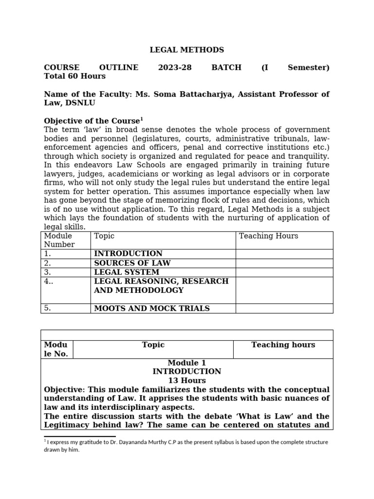 Legal Methods (Revised) - Course Outline (Module - 1) 2021 - 2026 | PDF ...