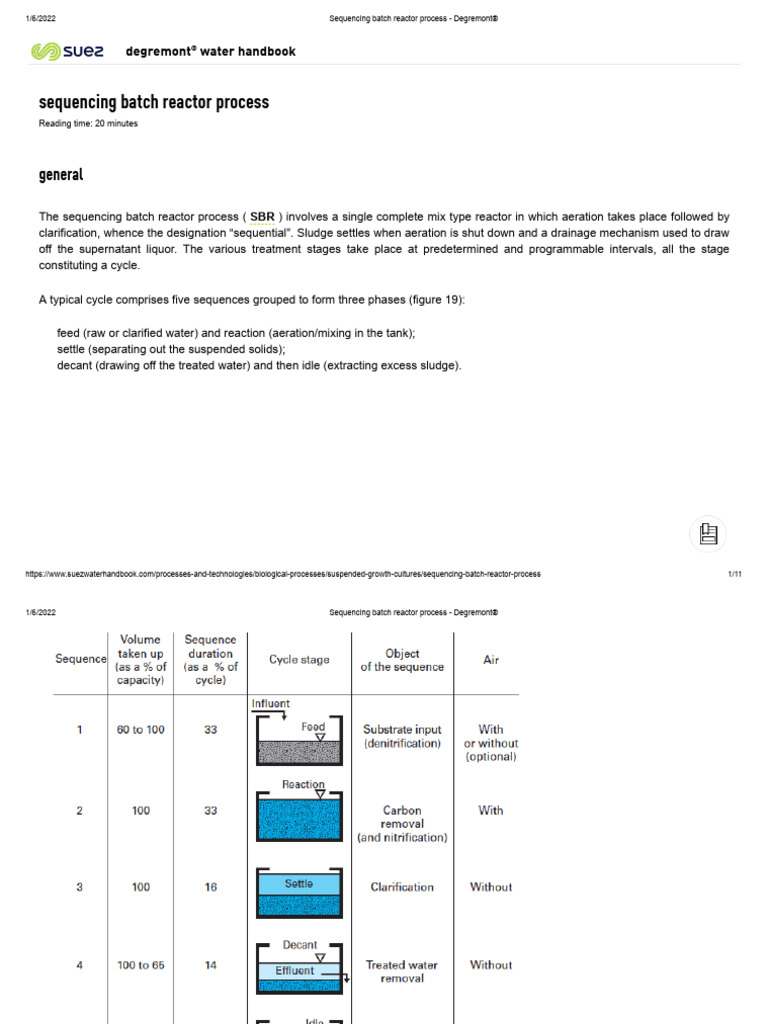 Sequencing Batch Reactor Process - Degremont® | PDF | Process Engineering | Chemical Engineering