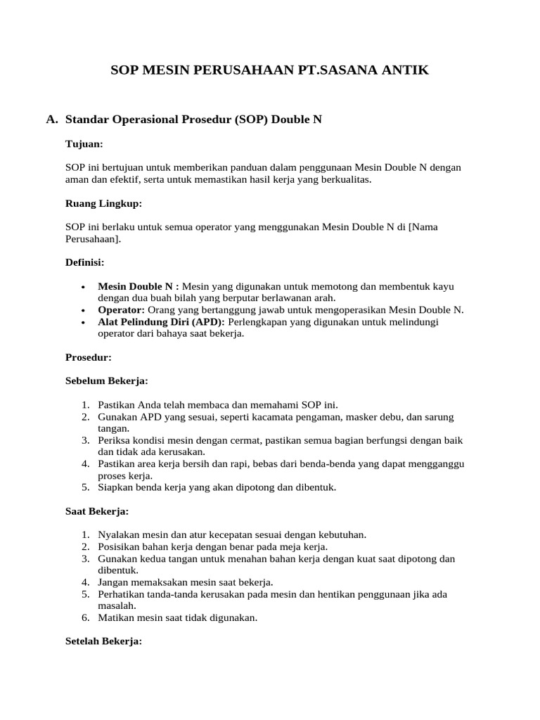 Sop Mesin Double N | PDF