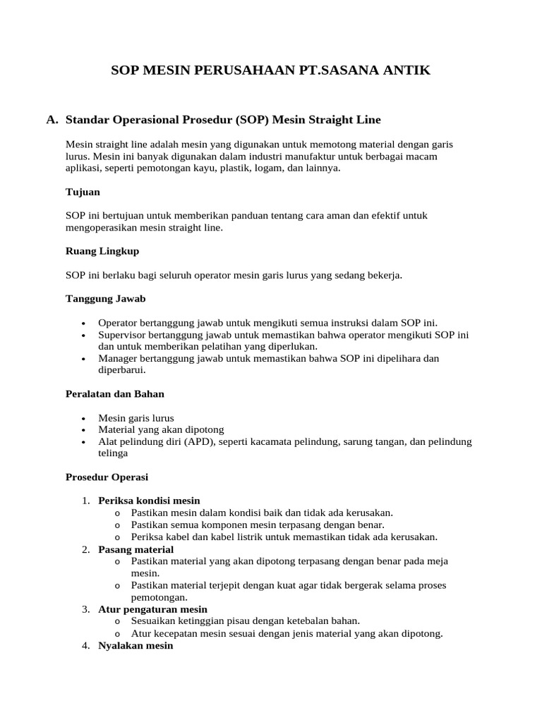 Sop Mesin Straight Line | PDF | Komputer