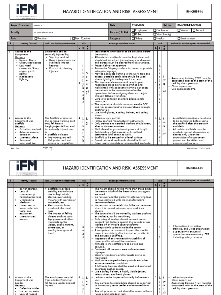 IFM QHSE F 01 FCU Maintenance | PDF | Personal Protective Equipment | Risk