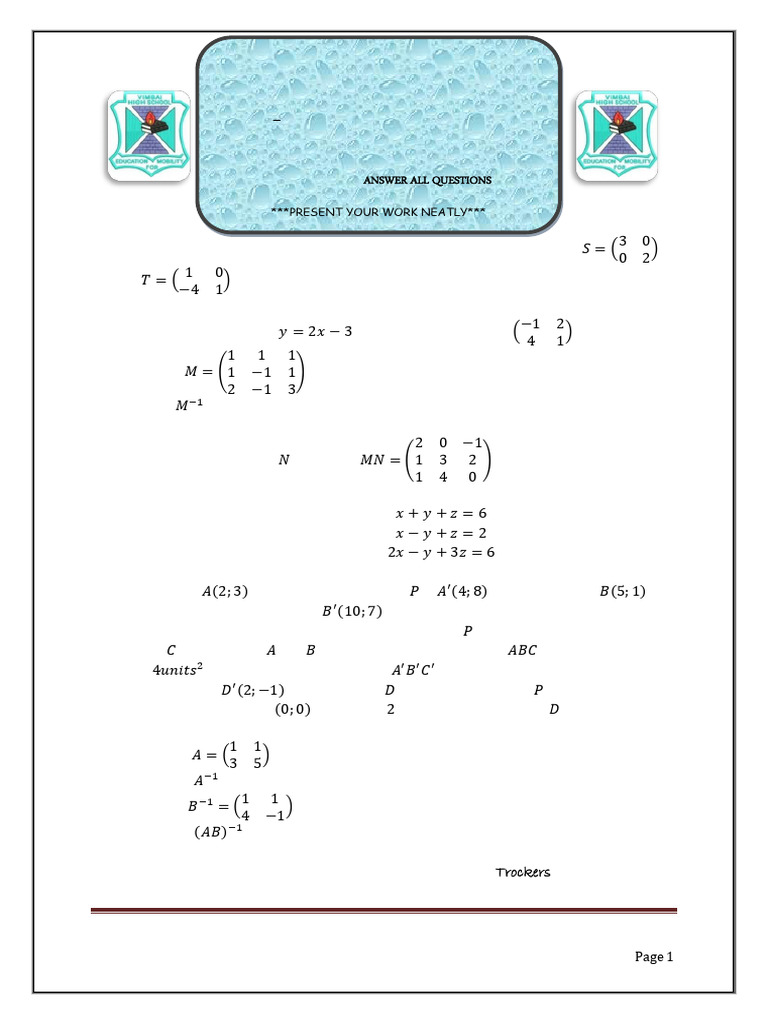 Test 3 Matrices and Transformations | PDF