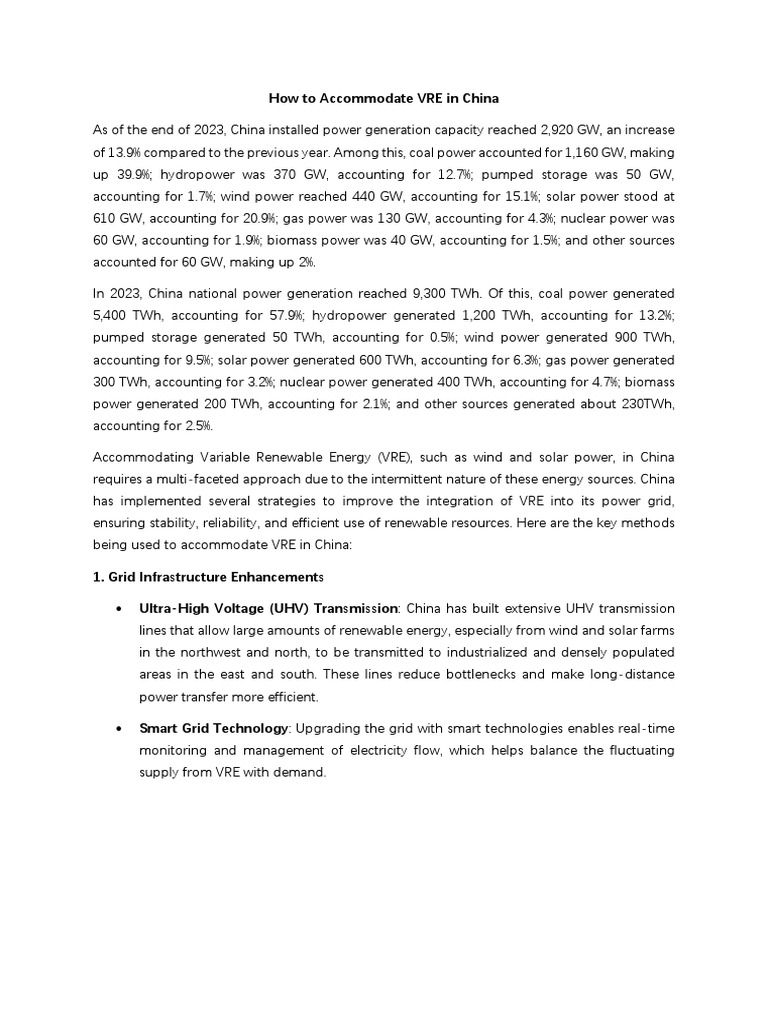 How To Accommondate VRE in China | PDF | Energy Storage | Electrical Grid