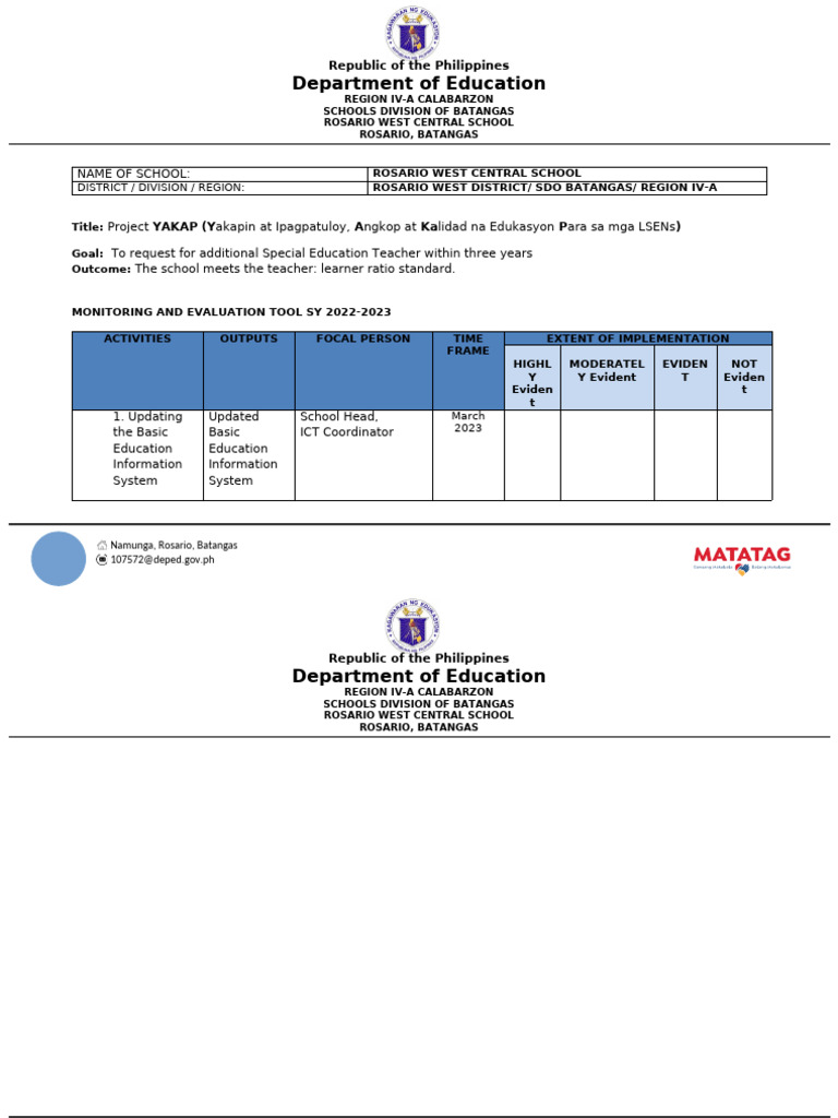 Project Yakap New Monitoring and Evaluation Tools | PDF