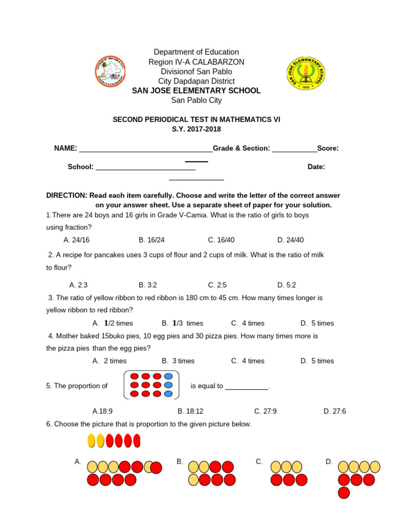 Grade 6 Second Periodical Test 2017-2018 | PDF | Percentage ...