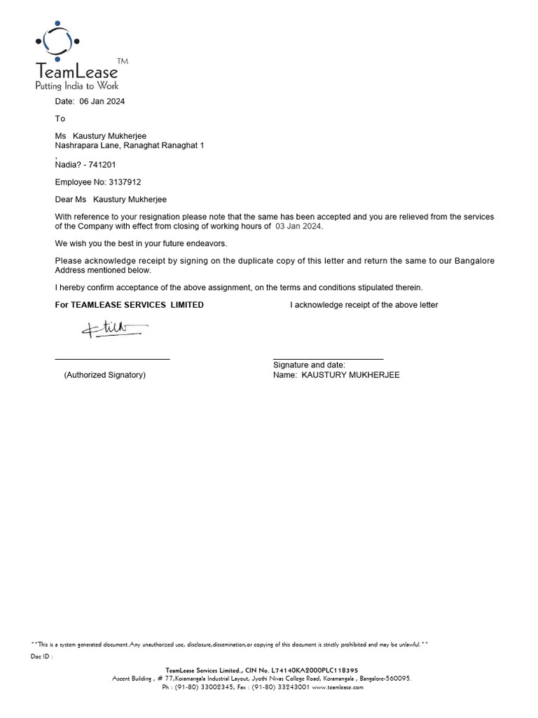 Relieving Letter | PDF