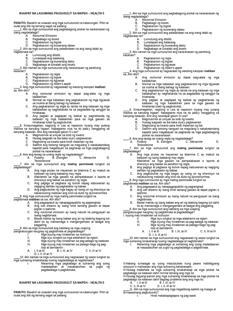 Summative Test 4Q2 MAPEHHealth | PDF