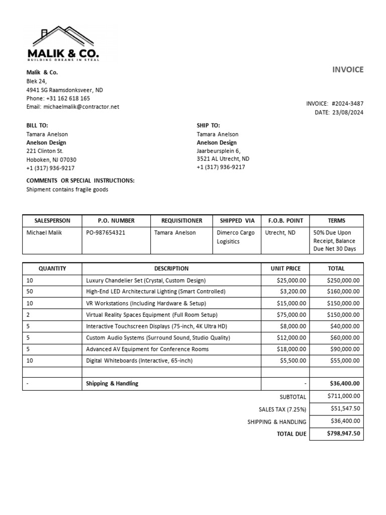 Invoice - #2024-3487 - Malik & Co. | PDF | Computing