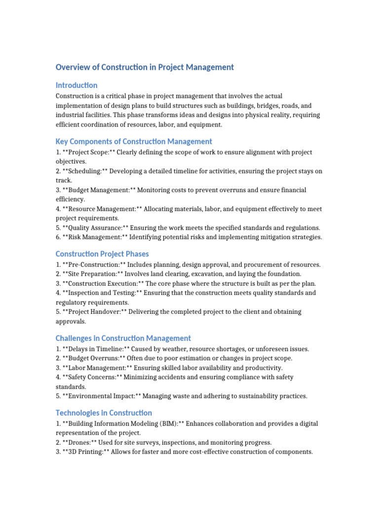 Construction Management Overview | PDF | Project Management ...