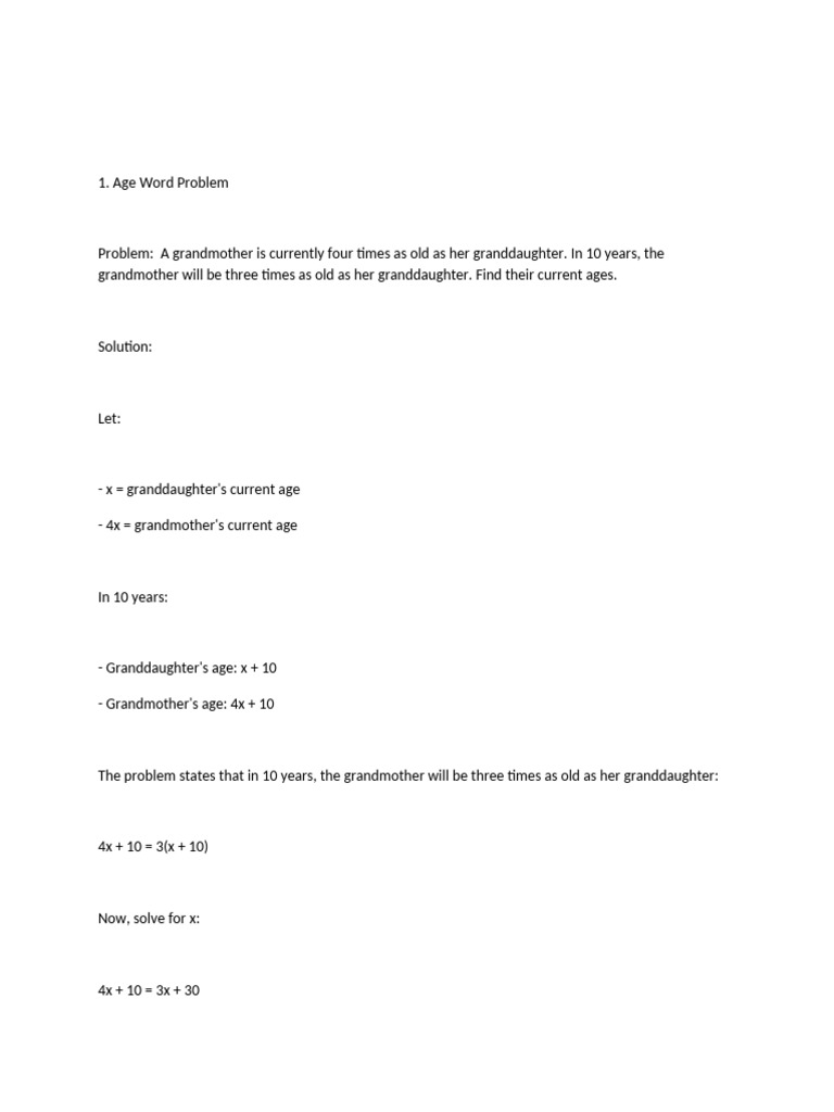 Age Word Problem Mixture Distance Rate and Time Problem | PDF ...