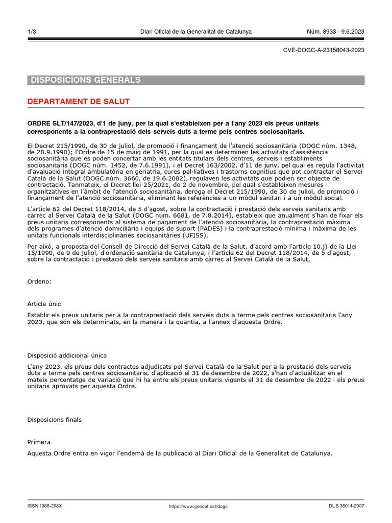 Preus Unitaris SS Tarifes 2023 | PDF