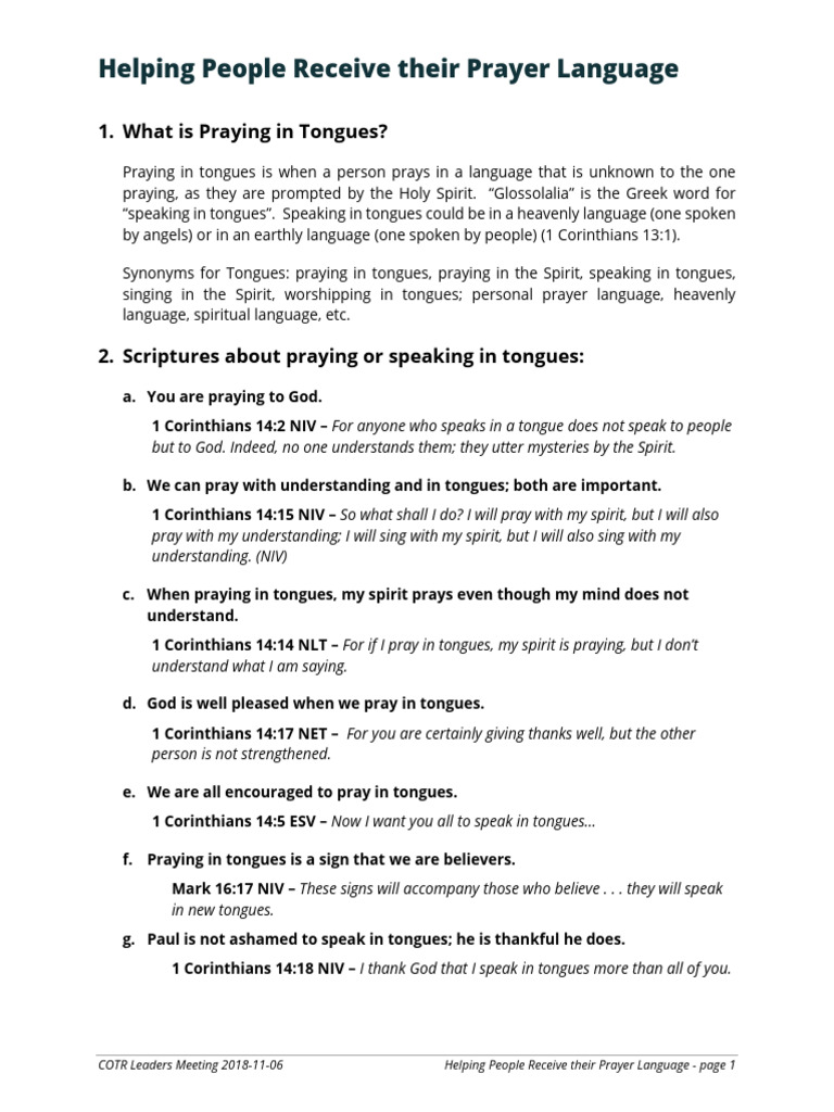 HelpingPeopleReceivePrayerLanguage Handout | PDF | Prayer | Spiritual Gift