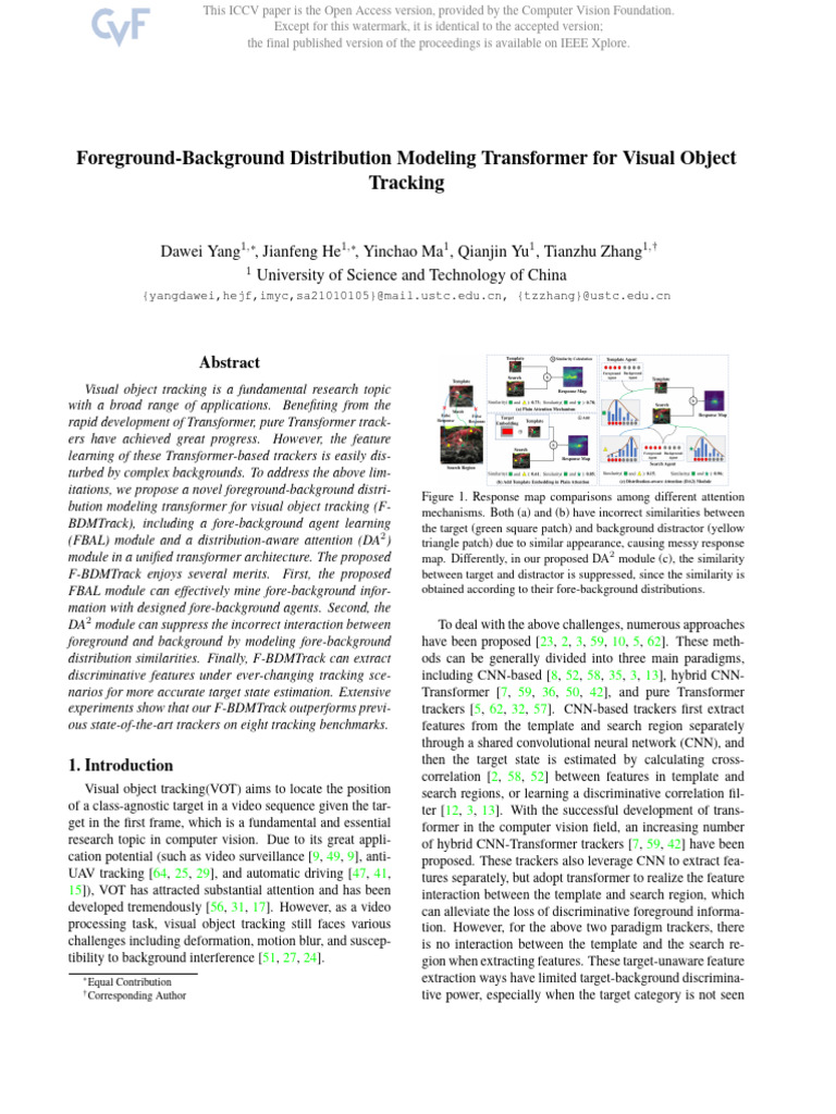 Yang Foreground-Background Distribution Modeling Transformer For Visual Object Tracking ICCV ...