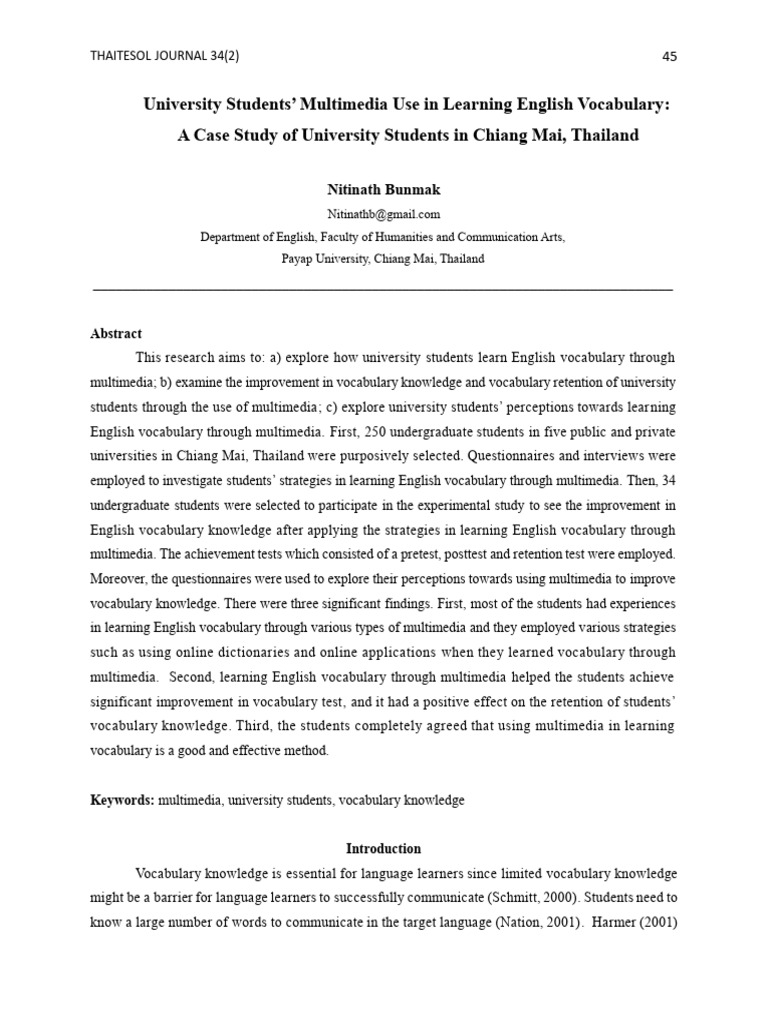 Multimedia in English Vocabulary Learning | PDF | Multimedia | Vocabulary