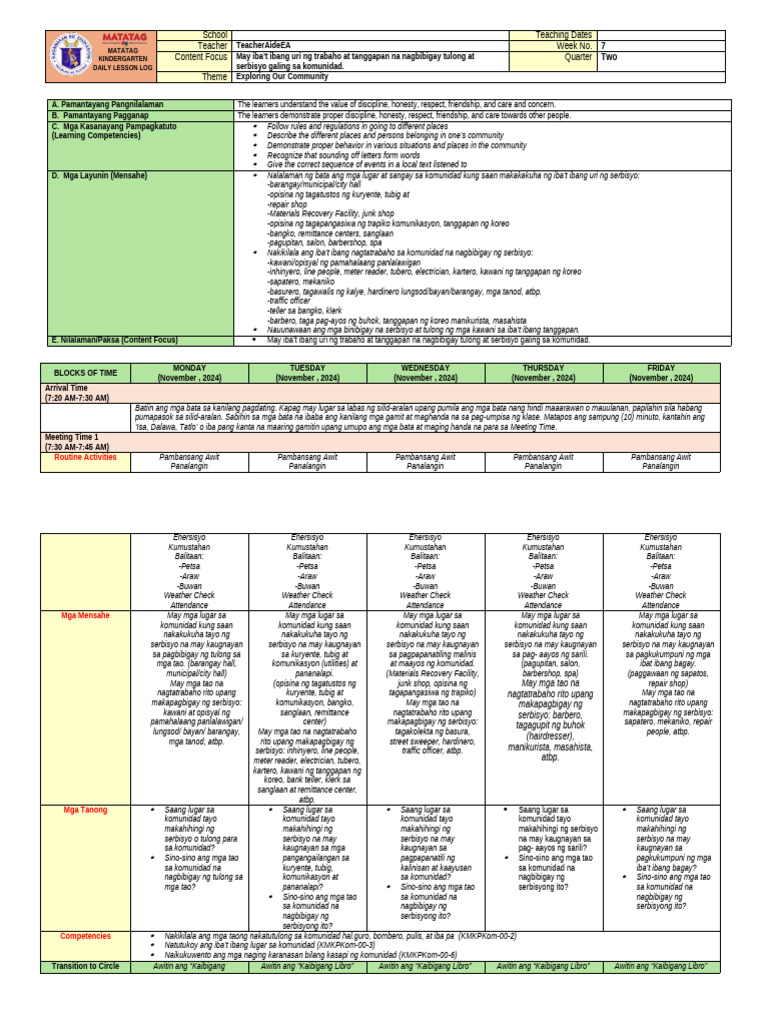 Kinder DLL - Quarter 2. Week 7.matatag Curriculum | PDF