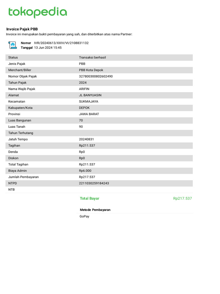 Pajak PBB Sabil 2024 | PDF