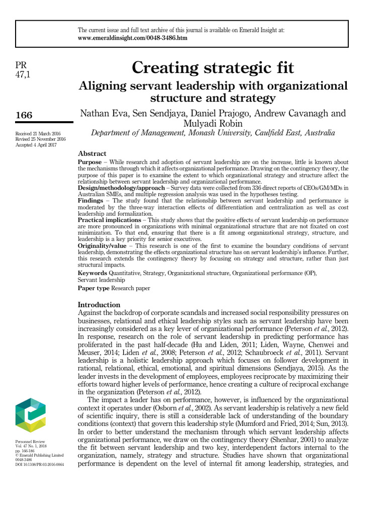 Creating Strategic Fit | PDF | Leadership | Servant Leadership