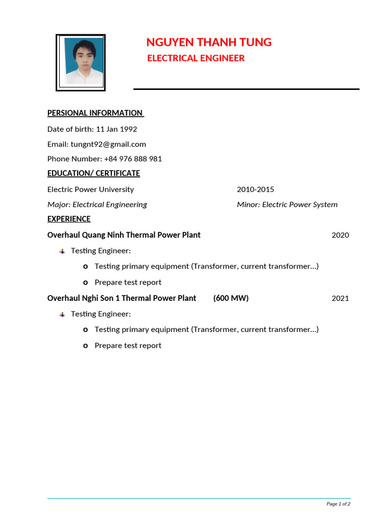 CV Tung | PDF | Technology & Engineering