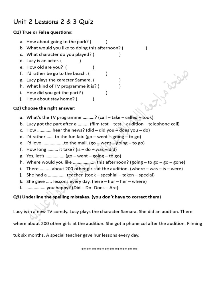 Unit 2 Lessons 2.3 Quiz | PDF | Teaching Methods & Materials
