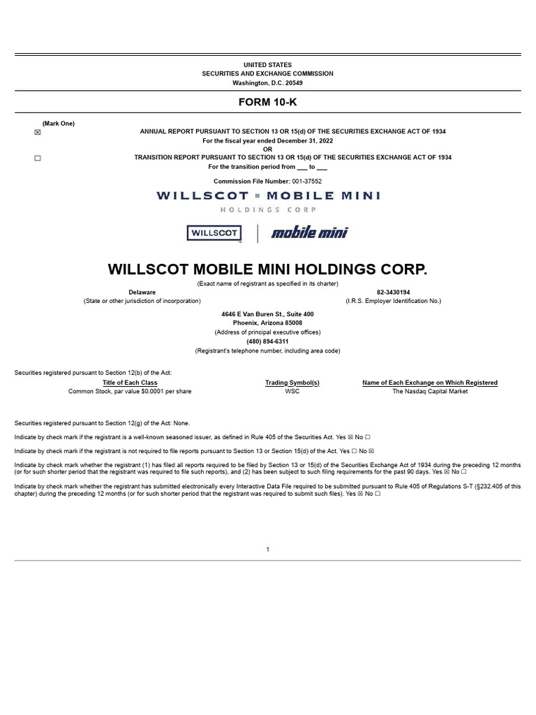 WSC 2022 10K | PDF | Form 10 K | Mergers And Acquisitions
