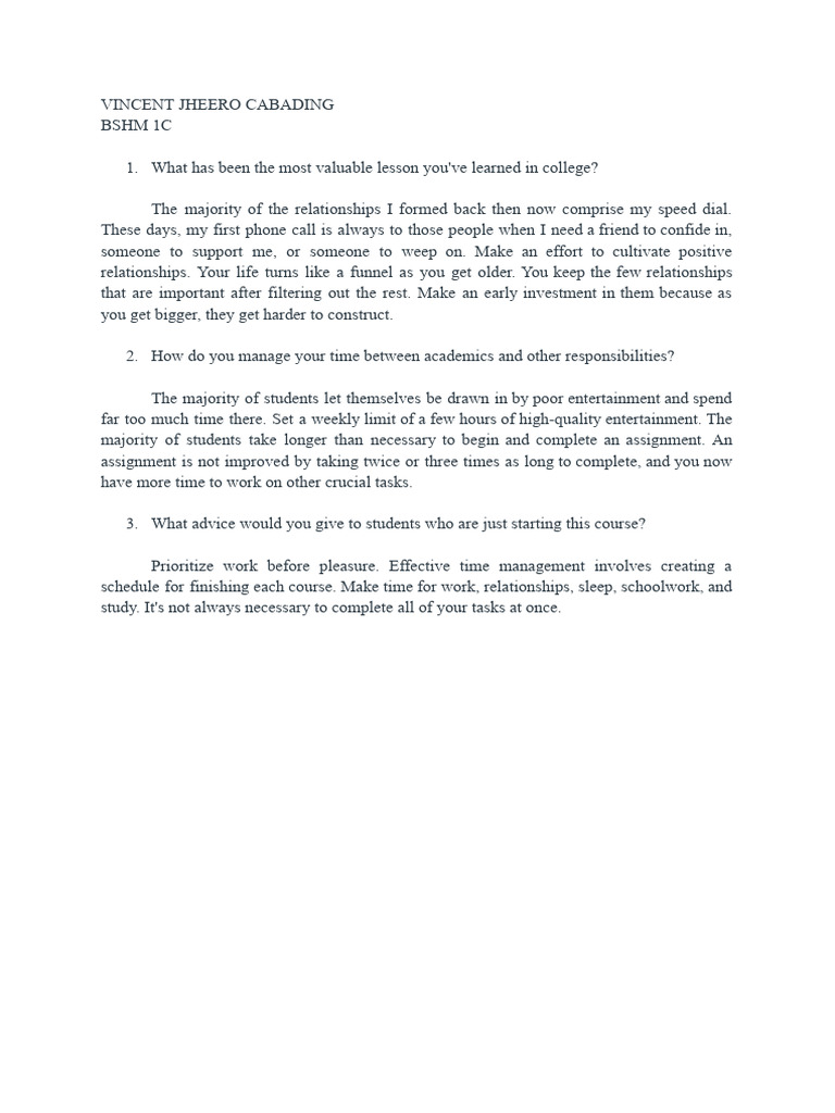 Activity #2 College Life and Personhood (CABADING) | PDF