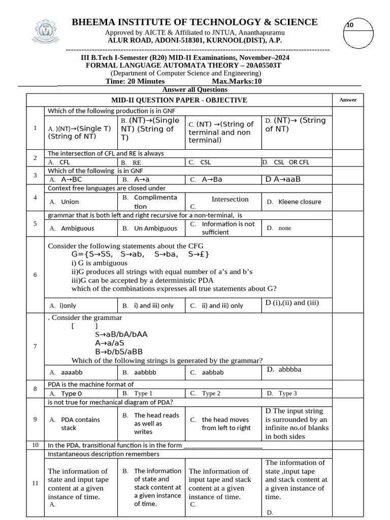 Flat Mid II Obj 2024 | PDF | Models Of Computation | Syntax (Logic)