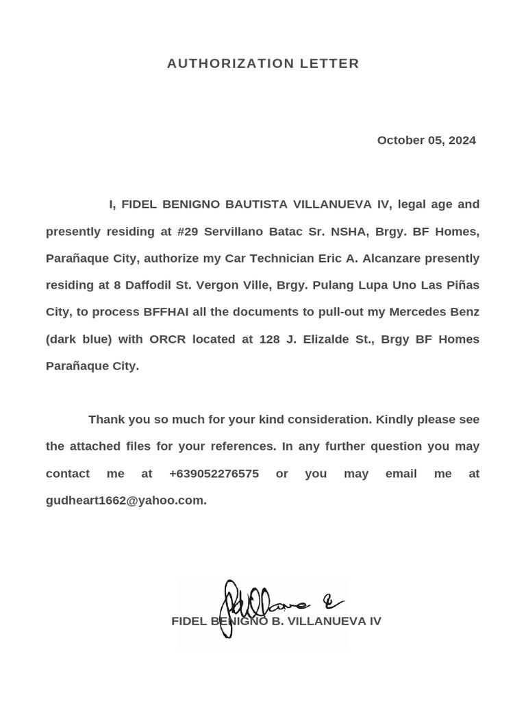 Authorization Letter BFFHAI | PDF