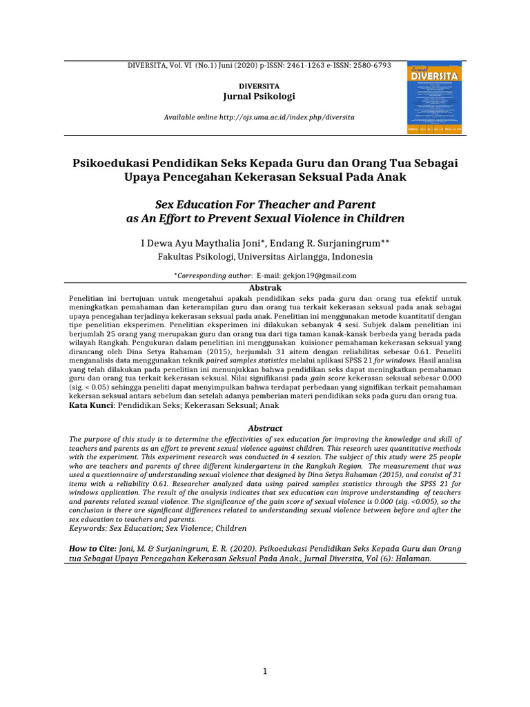 Sex Education For Theacher and Parent As An Effort To Prevent Sexual Violence in Children | PDF ...