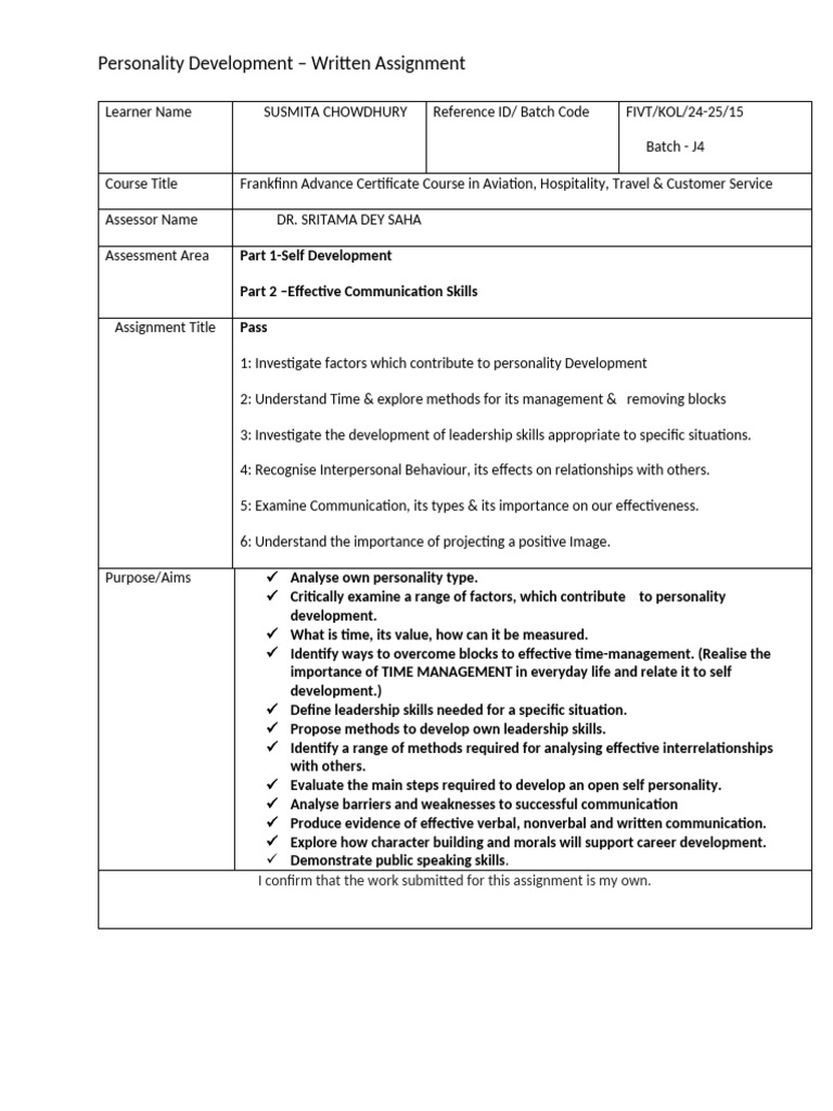 Self Development (ACAH6) Susmita Chowdhury | PDF | Goal | Motivation