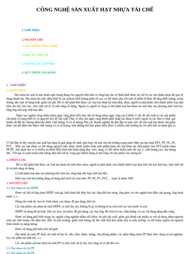 Day Chuye San Xuat Hat Nhua Tai Che 1 7925 | PDF