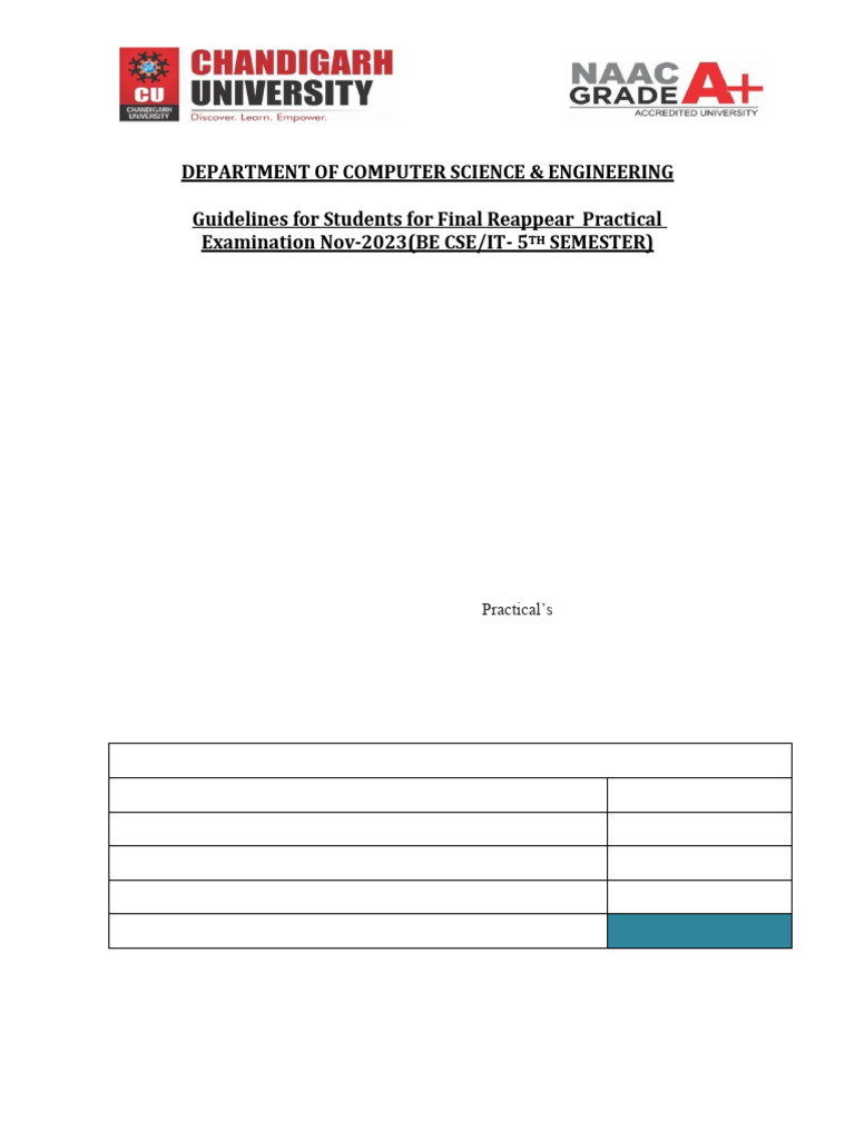 Final Reappear Practical Exam Guidelines | PDF | Rubric (Academic) | Educational Assessment And ...
