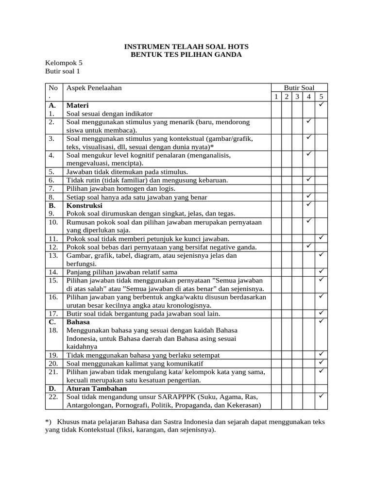 Instrumen Penilaian Soal HOTS | PDF