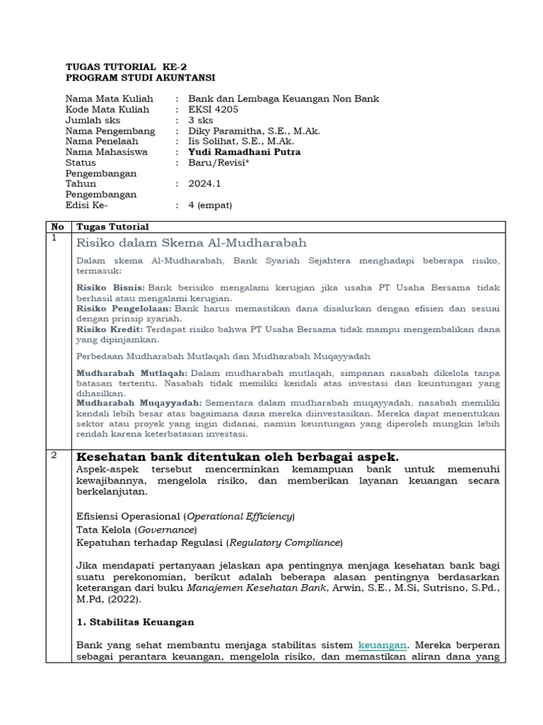 TUGAS TUTORIAL KE 2 - Bank Dan Lembaga Keuangan Yudi R Putra | PDF ...