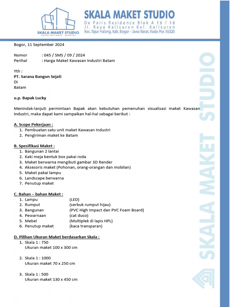 Penawaran Maket Industri Batam | PDF