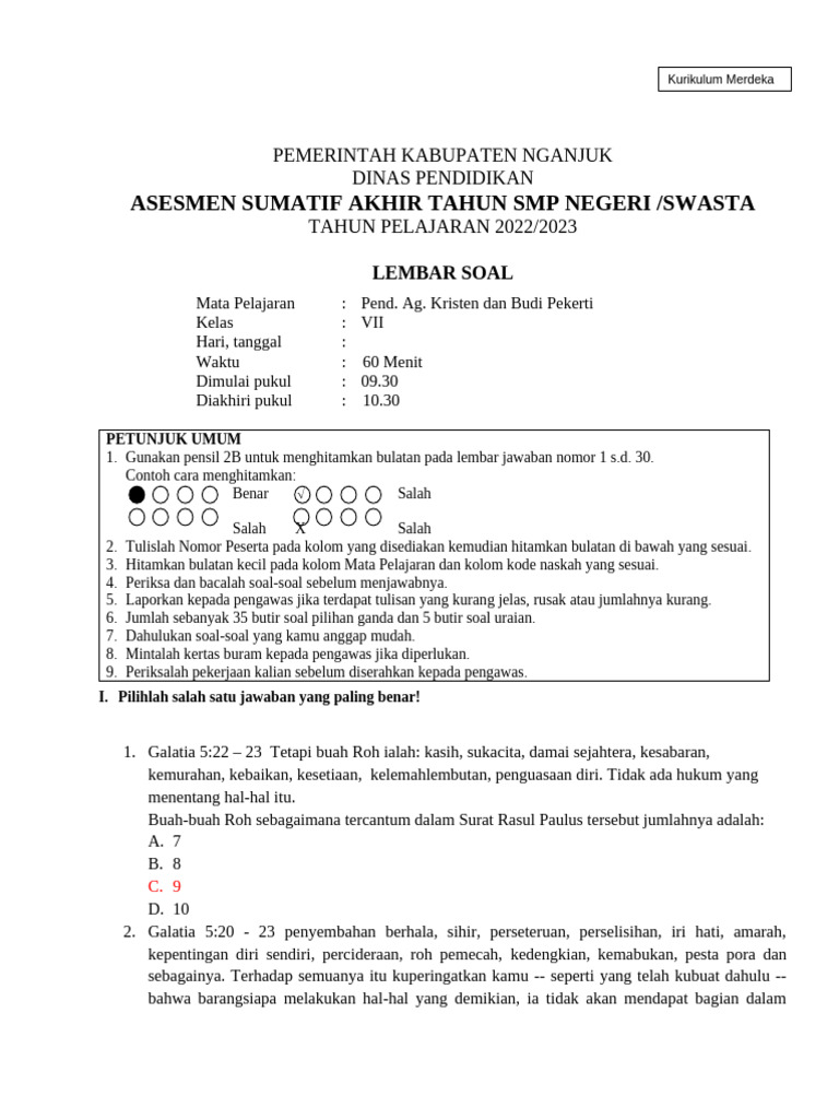 7 Asesmen Akhir Semester Genap 2022-2023 Merdeka | PDF | Ilmu Sosial | Agama & Spiritualitas