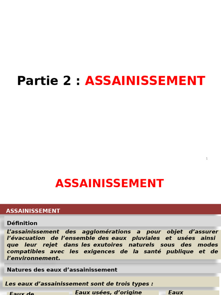 COURS TECHNIQUE DES ETUDES ET REALISATION DES VRD Partie 2 ASSAINISSEMENT | PDF | Assainissement ...