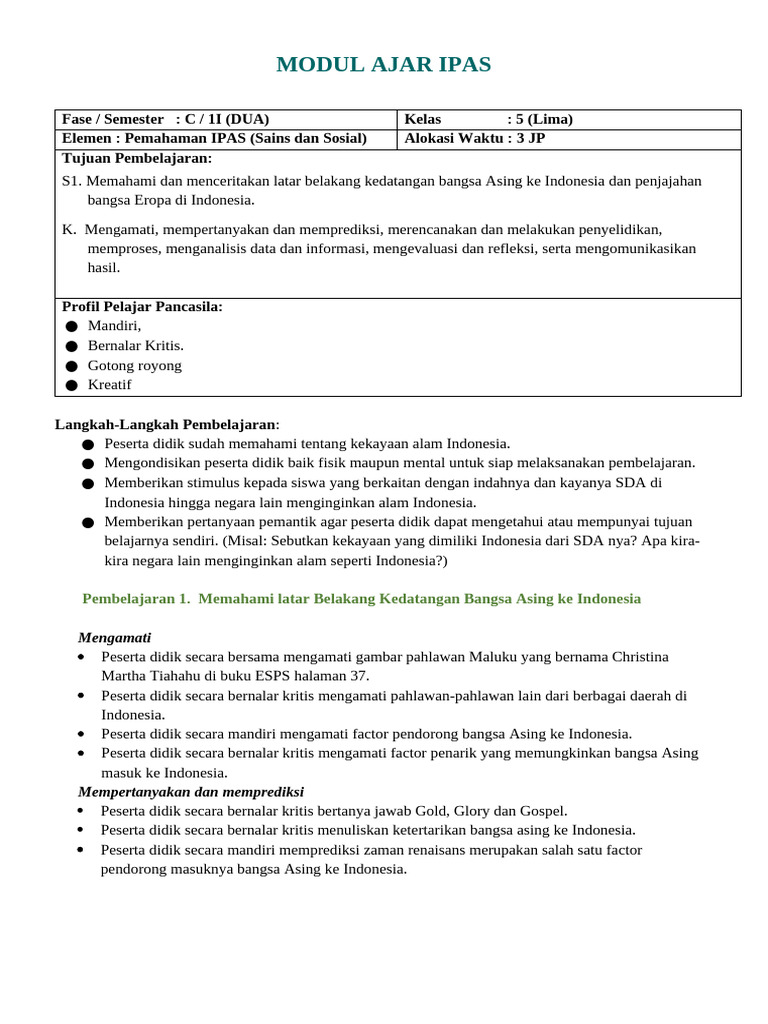 Modul Ajar Ipas Kelas 5 Novi | PDF Modul Ajar Ipas Kelas 5 Novi | PDF
