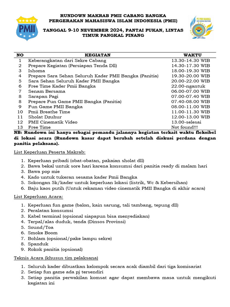 Rundown Makrab PMII Bangka 2024 | PDF