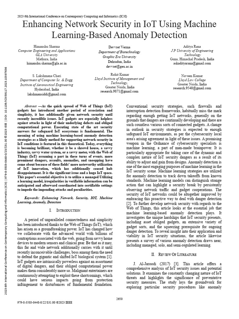 Enhancing Network Security in IoT Using Machine Learning - Based Anomaly Detection | PDF ...