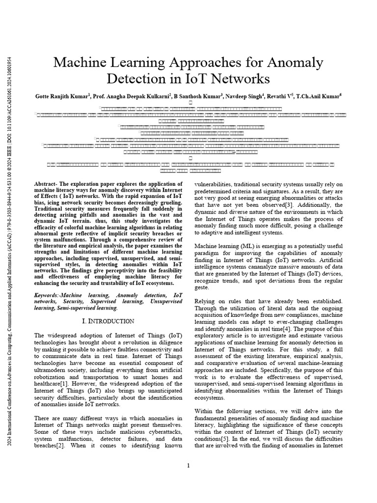 Machine Learning Approaches For Anomaly Detection in IoT Networks | PDF ...