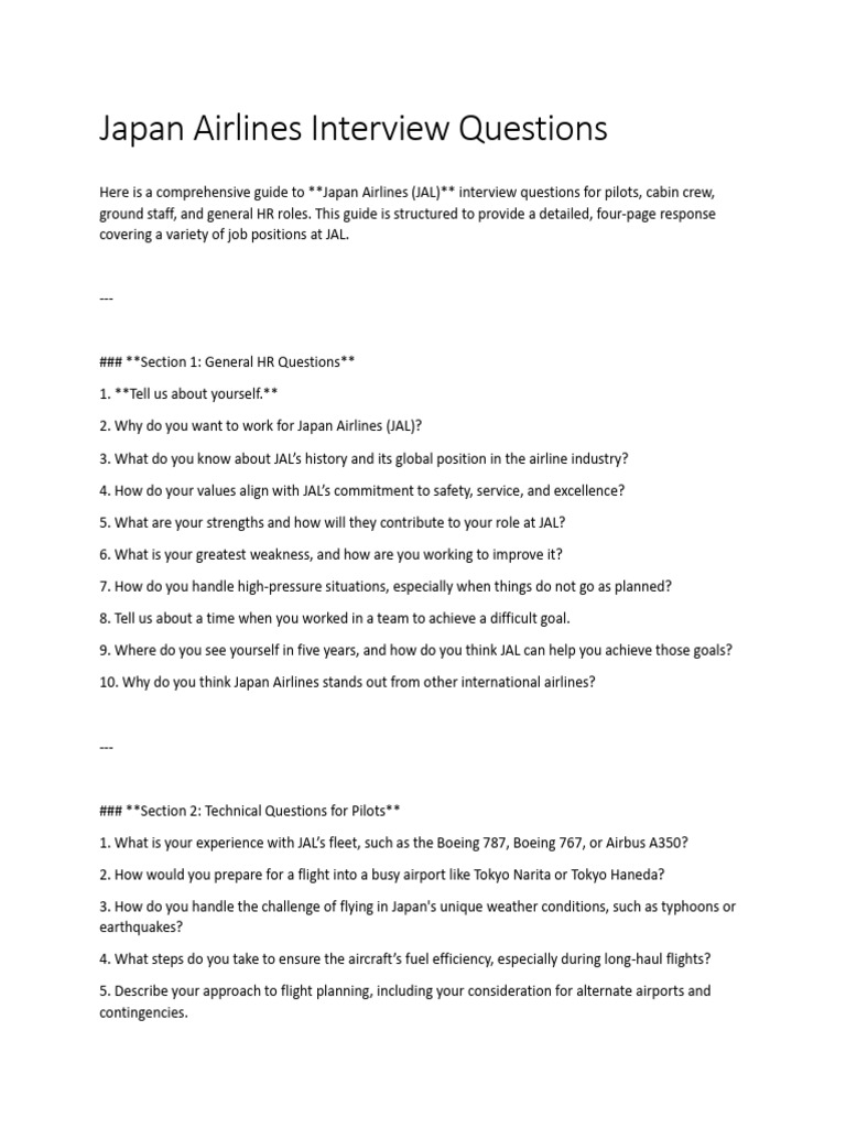 Japan Airlines Interview Questions | PDF | Airlines | Flight Attendant