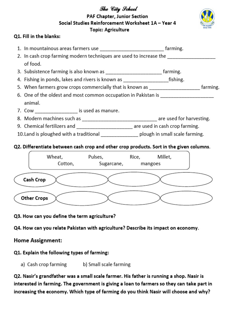 Agriculture Worksheets for Grade 4 | PDF | Agriculture | Crops