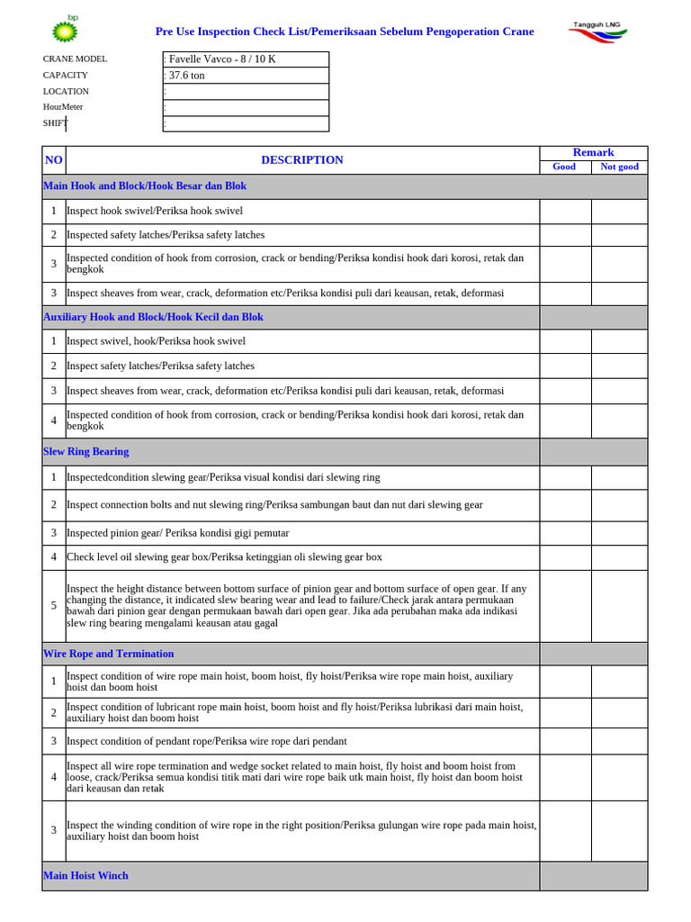 Pemeriksaan Crane Sebelum Operasi | PDF