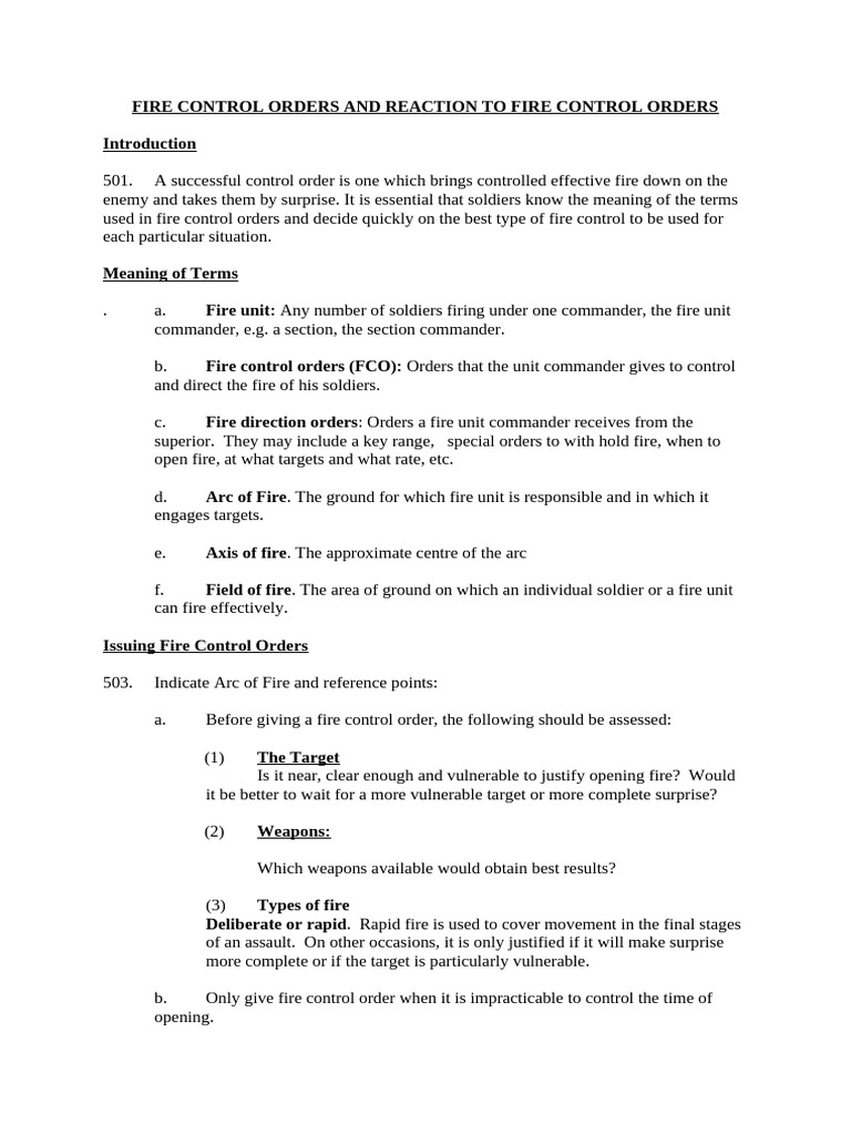 Fire Control Orders and Reaction To Fire Control Orders | PDF | Fire ...