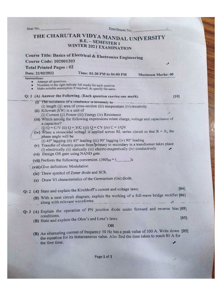 BEEE - CVMU - Winter 2022 Paper | PDF